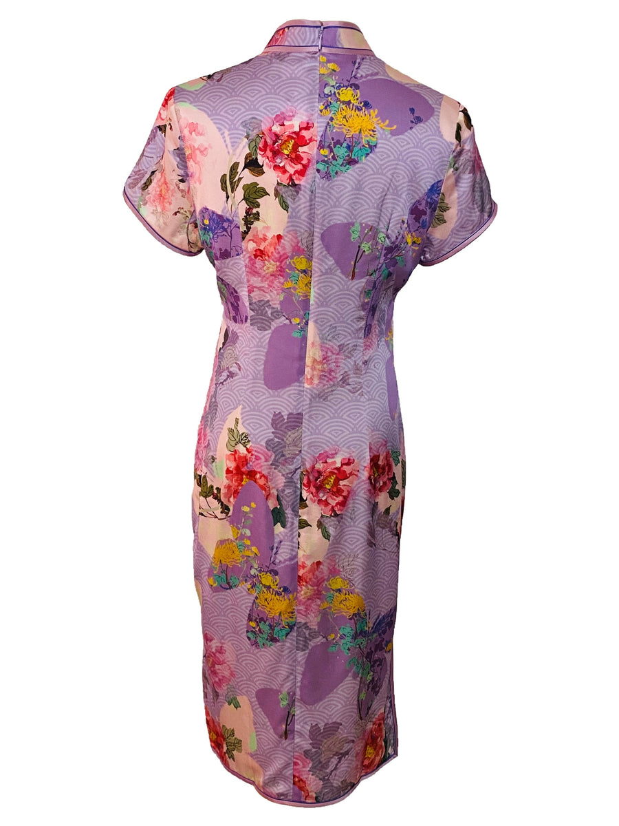 Buy Cloth.ier Lavender Blush 100% Silk Classic Cap-Sleeve Qipao with ...